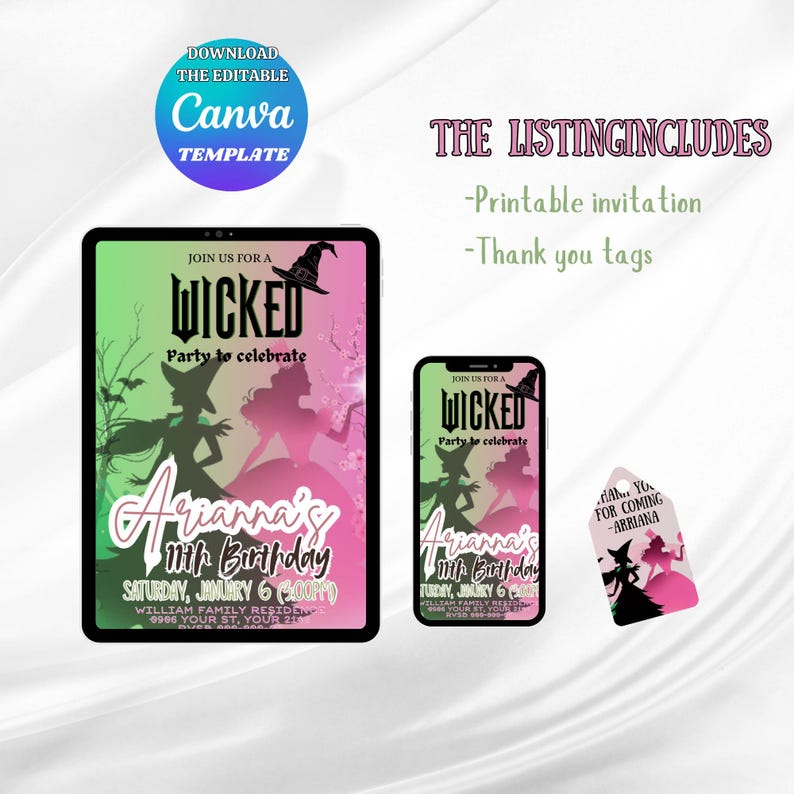 Wicked Birthday Party Invitation. Digital Animated Musical Wicked Theme ...