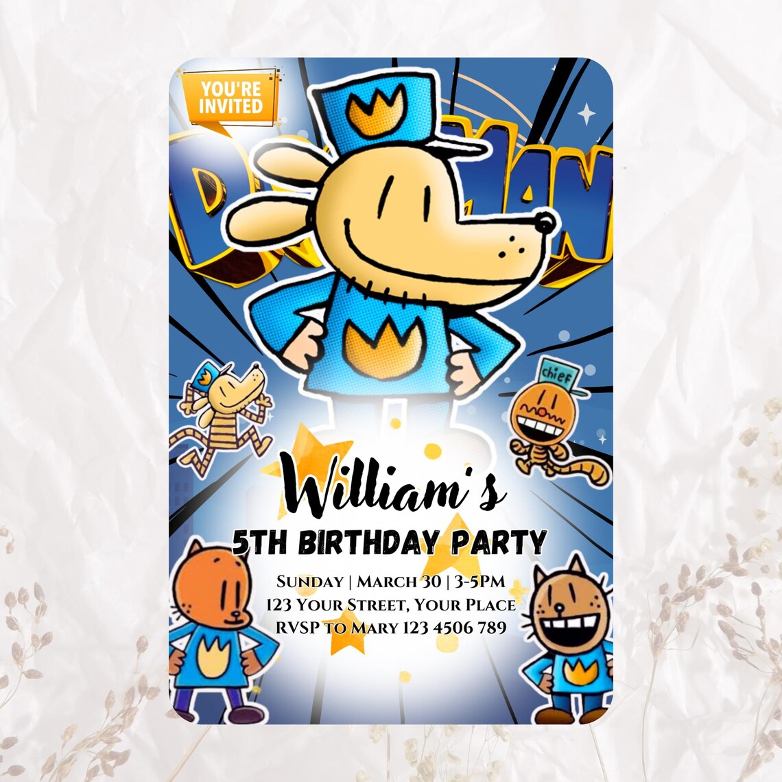 Dog Man Birthday Theme Kids Editable , Dogman Party Invitation Card ...