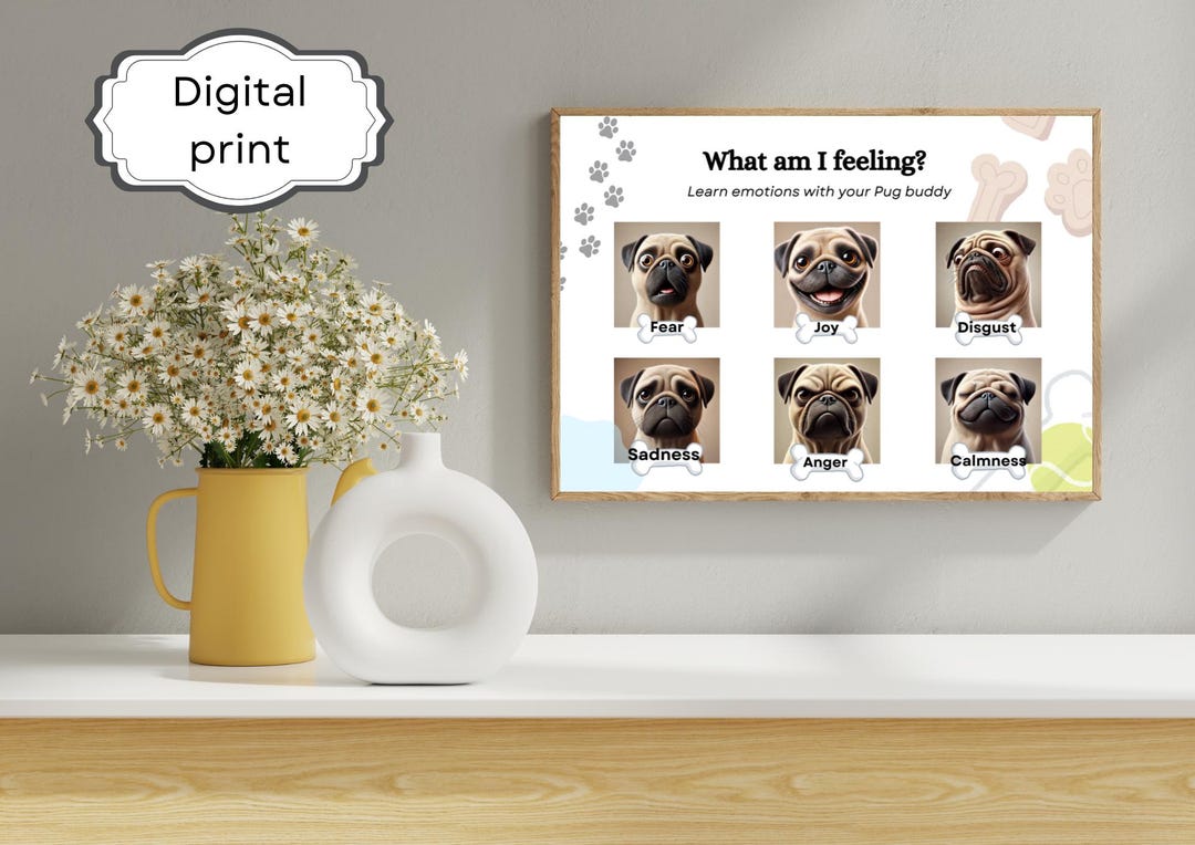 Printable Pug Emotion Chart – Digital Download for Kids’ Emotional ...