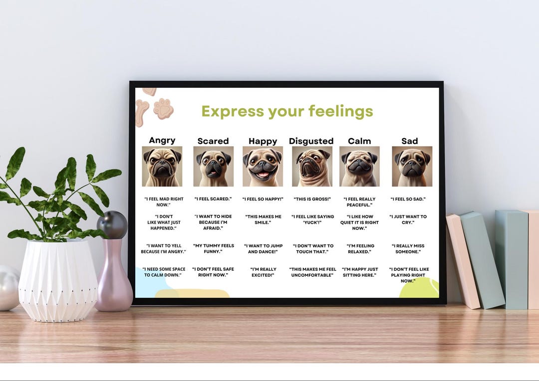 Printable Pug Emotion Chart Digital Download for Kids Emotional ...