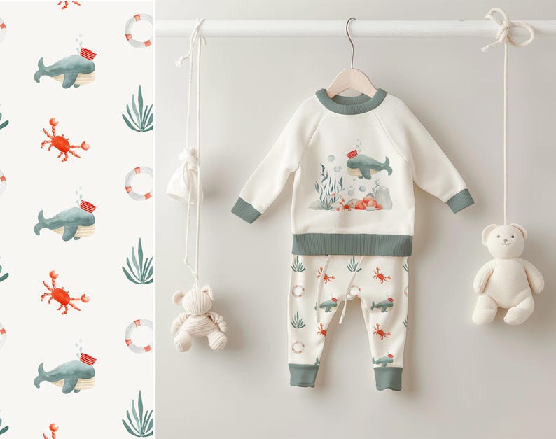 Watercolor Ocean Life Clipart Set: Sea Animals, Whale, Coral (PNG ...