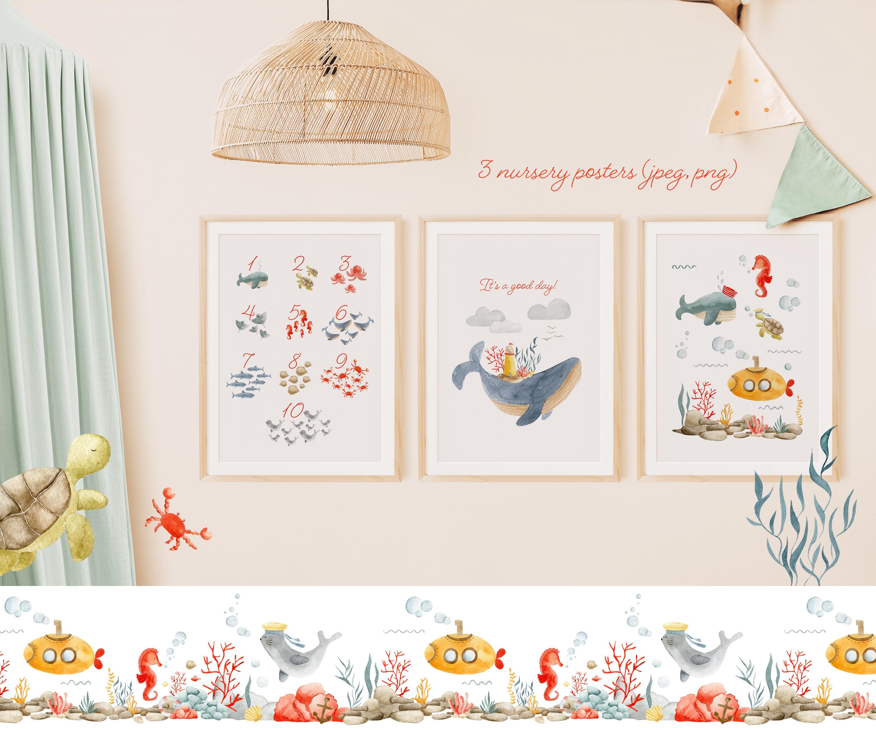 Watercolor Ocean Life Clipart Set: Sea Animals, Whale, Coral (PNG ...