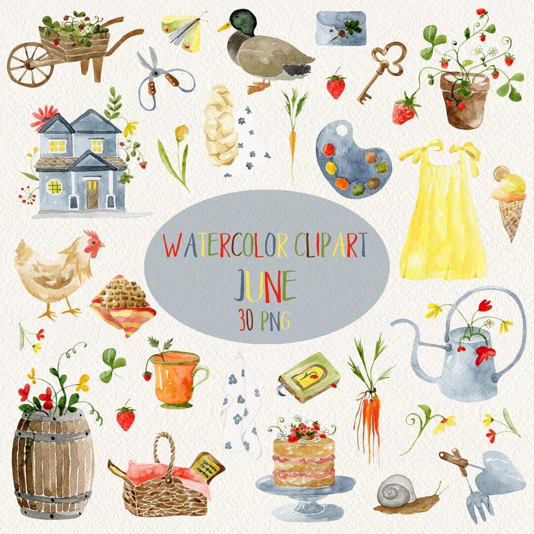 Watercolor Summer Clipart Set: Graphic PNG Images (digital Download) - Etsy