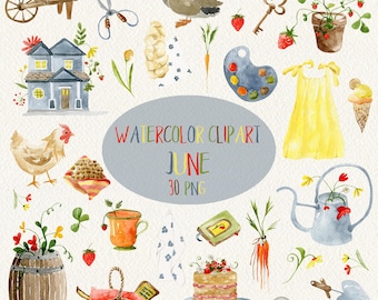 Watercolor Summer Clipart Set: Graphic PNG Images (digital Download) - Etsy