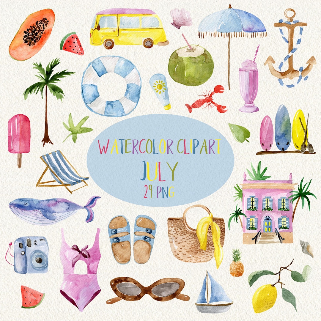 Watercolor Summer Clipart Set: Graphic PNG Images (digital Download) - Etsy