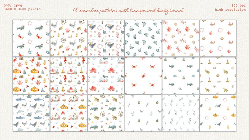 Watercolor Ocean Life Clipart Set: Sea Animals, Whale, Coral (PNG ...