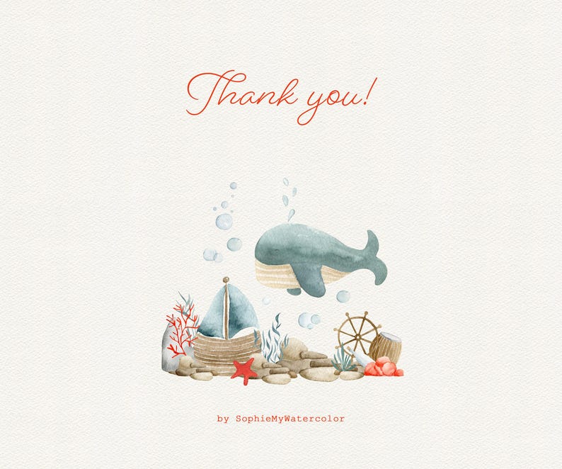 Watercolor Ocean Life Clipart Set: Sea Animals, Whale, Coral (PNG ...