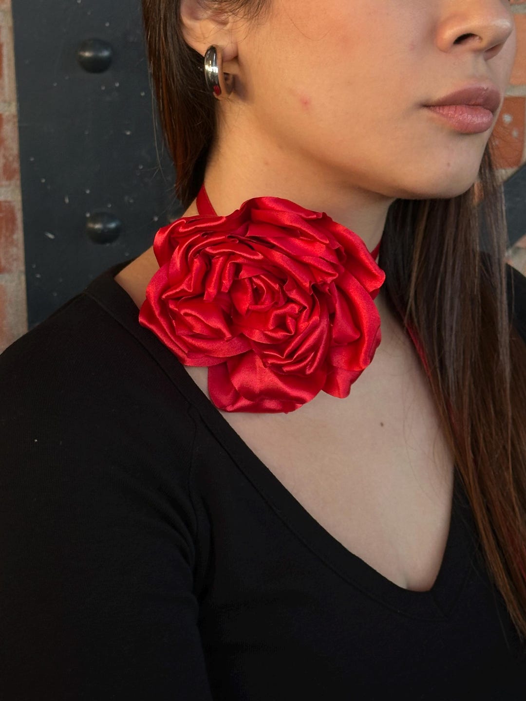 Handmade Red Rose Choker Necklace,boho Red Flower Choker Necklace ...