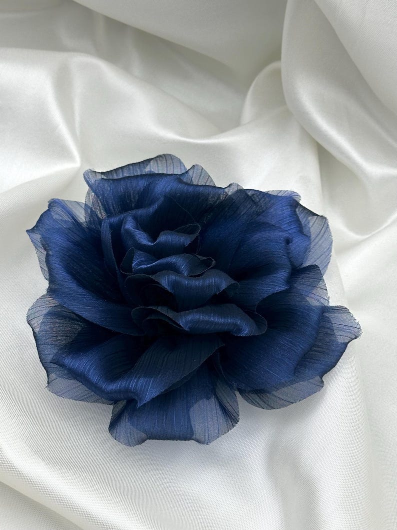Oversized Flower Brooch , Navy Blue Satin Flower Brooch, Large Silk ...