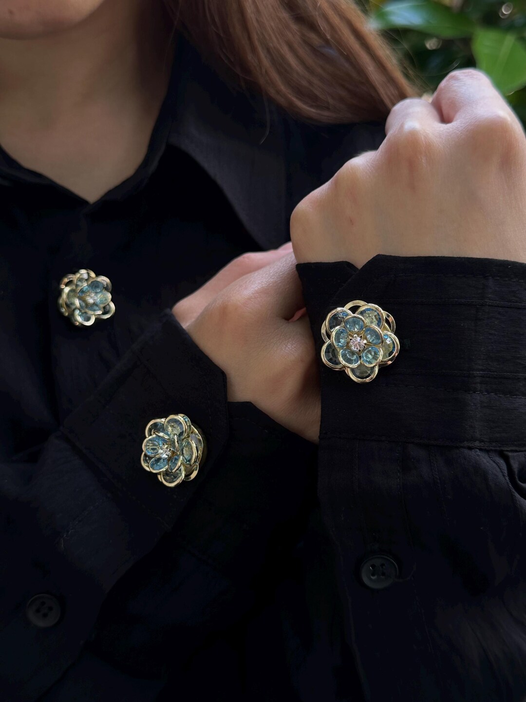 Floral Crystal Button Covers for Shirts , Luxury Cuff Button , Button ...