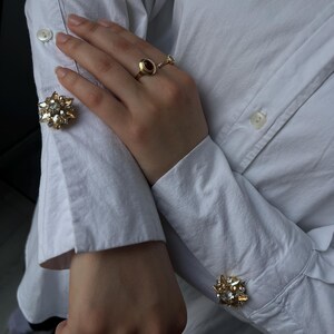Gold Crystal Flower Cuff Buttons- Clip on Shirt Button- No Sew Button ...