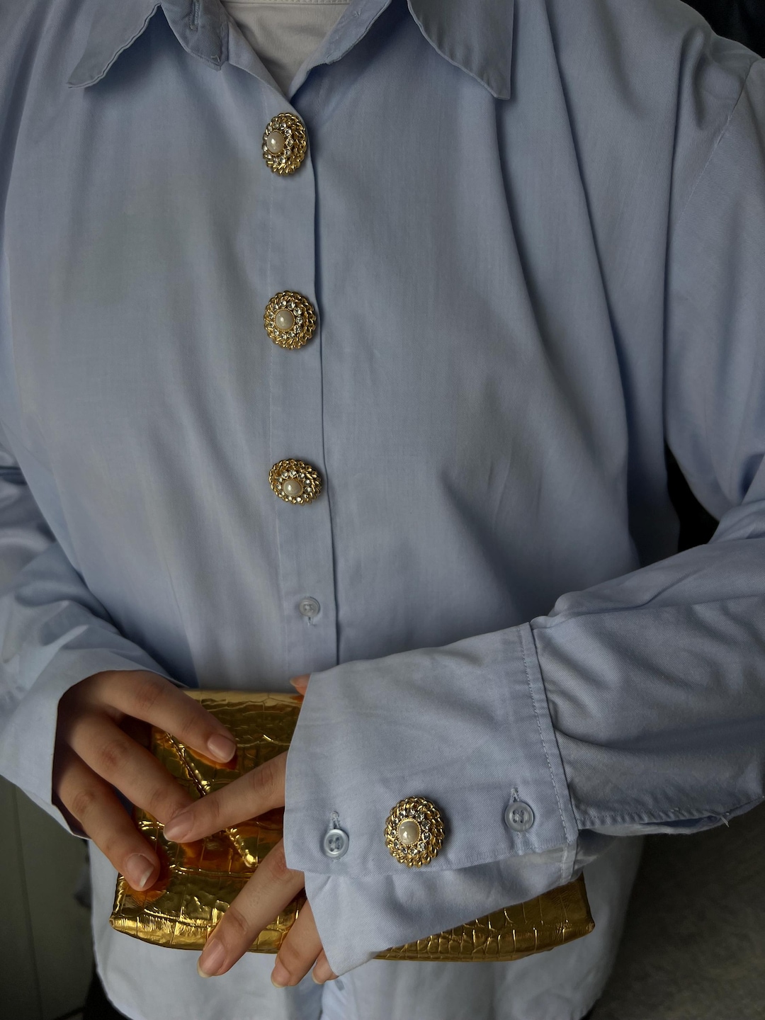 Gold Pearl Crystal Button Covers ,clip on Button ,removable Button ...