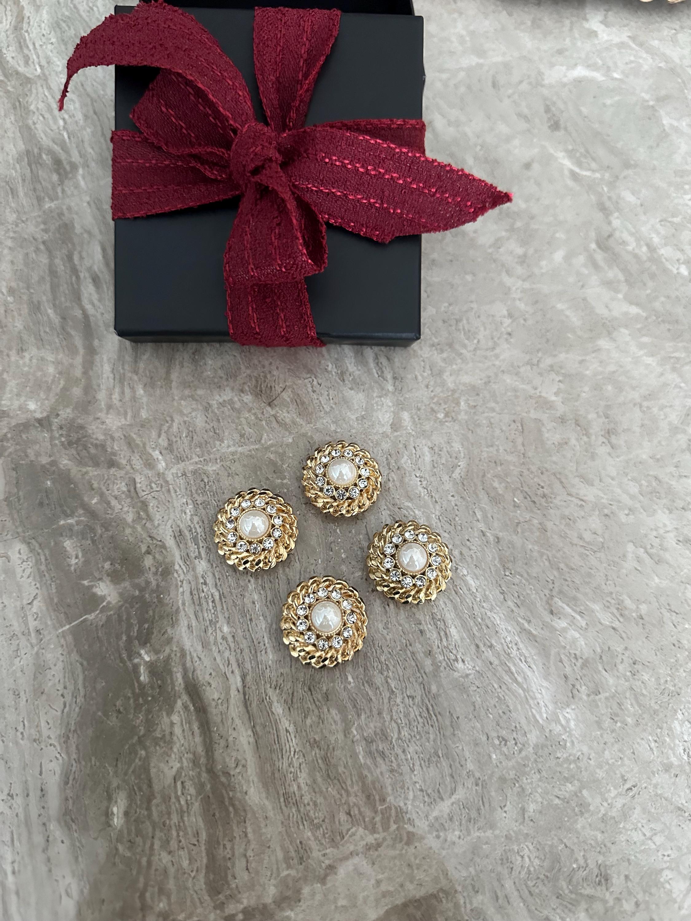 Gold Pearl Crystal Button Covers ,clip on Button ,removable Button ...