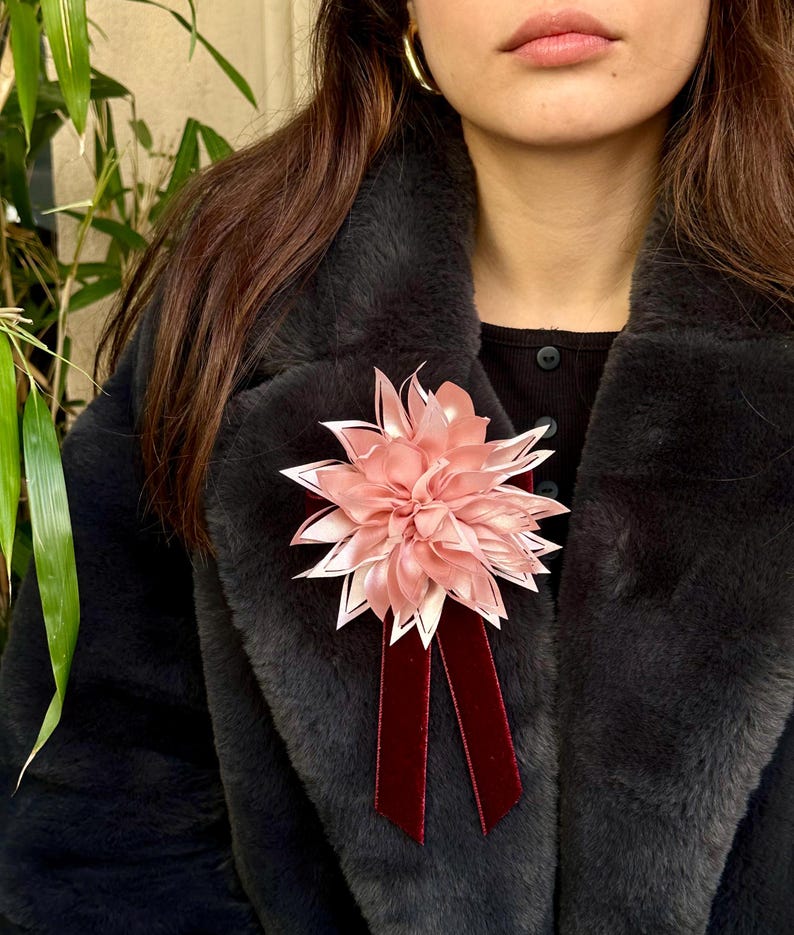 Handmade Satin Flower Brooch, Elegant Pink Floral Lapel Pin, Velvet ...