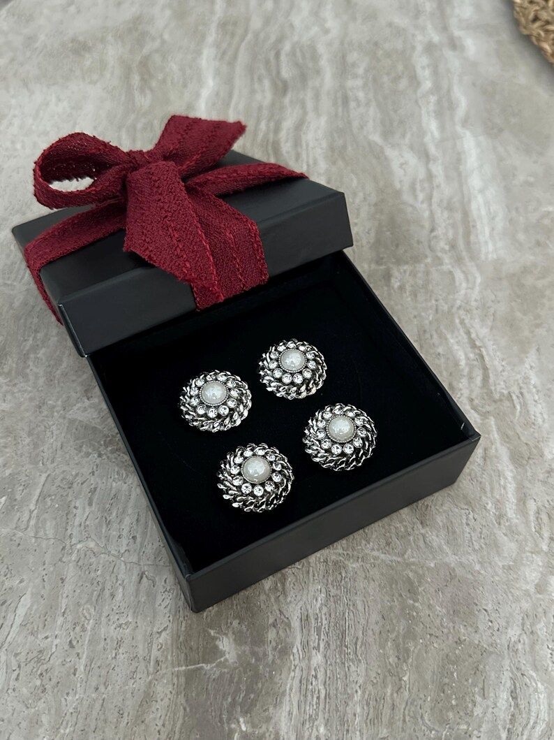 Pearl Crystal Cuff Buttons , Luxury Statement Button Covers, Elegant ...