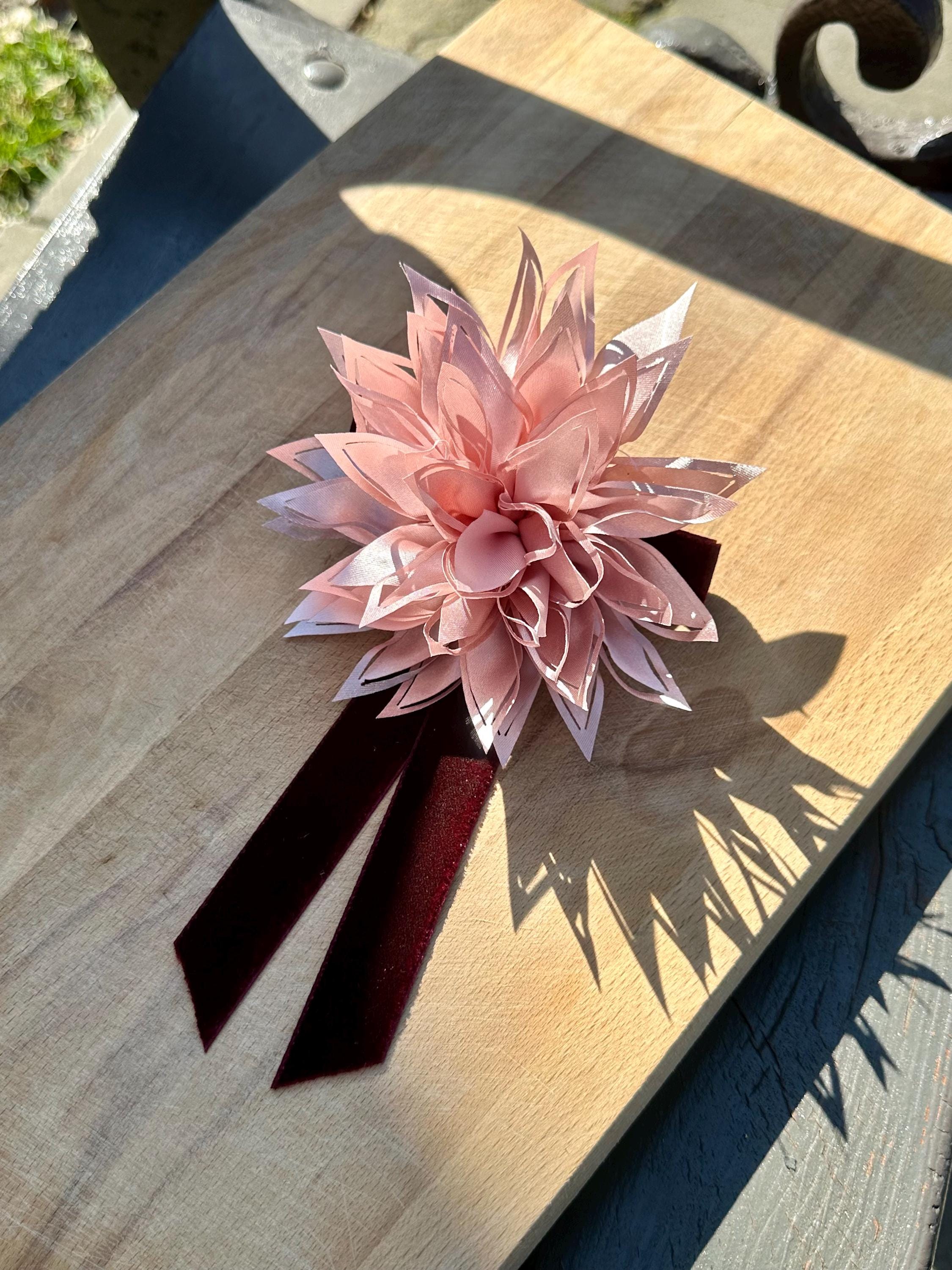 Handmade Satin Flower Brooch, Elegant Pink Floral Lapel Pin, Velvet ...