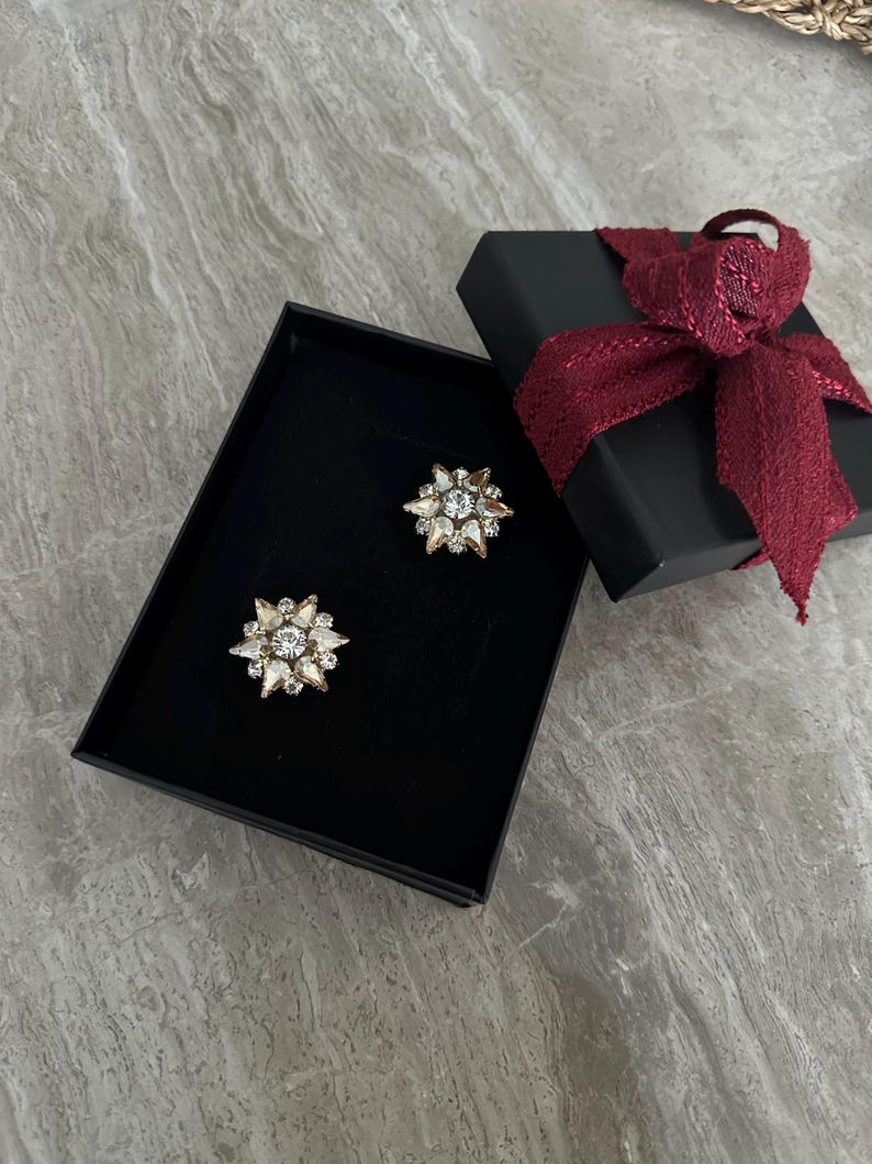 Gold Crystal Flower Cuff Buttons- Clip on Shirt Button- No Sew Button ...