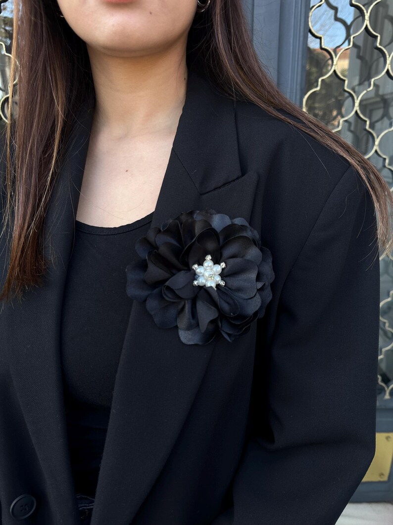 Handmade Satin Rose Corsage Stone Detailed Brooch Unique Handmade Lapel ...