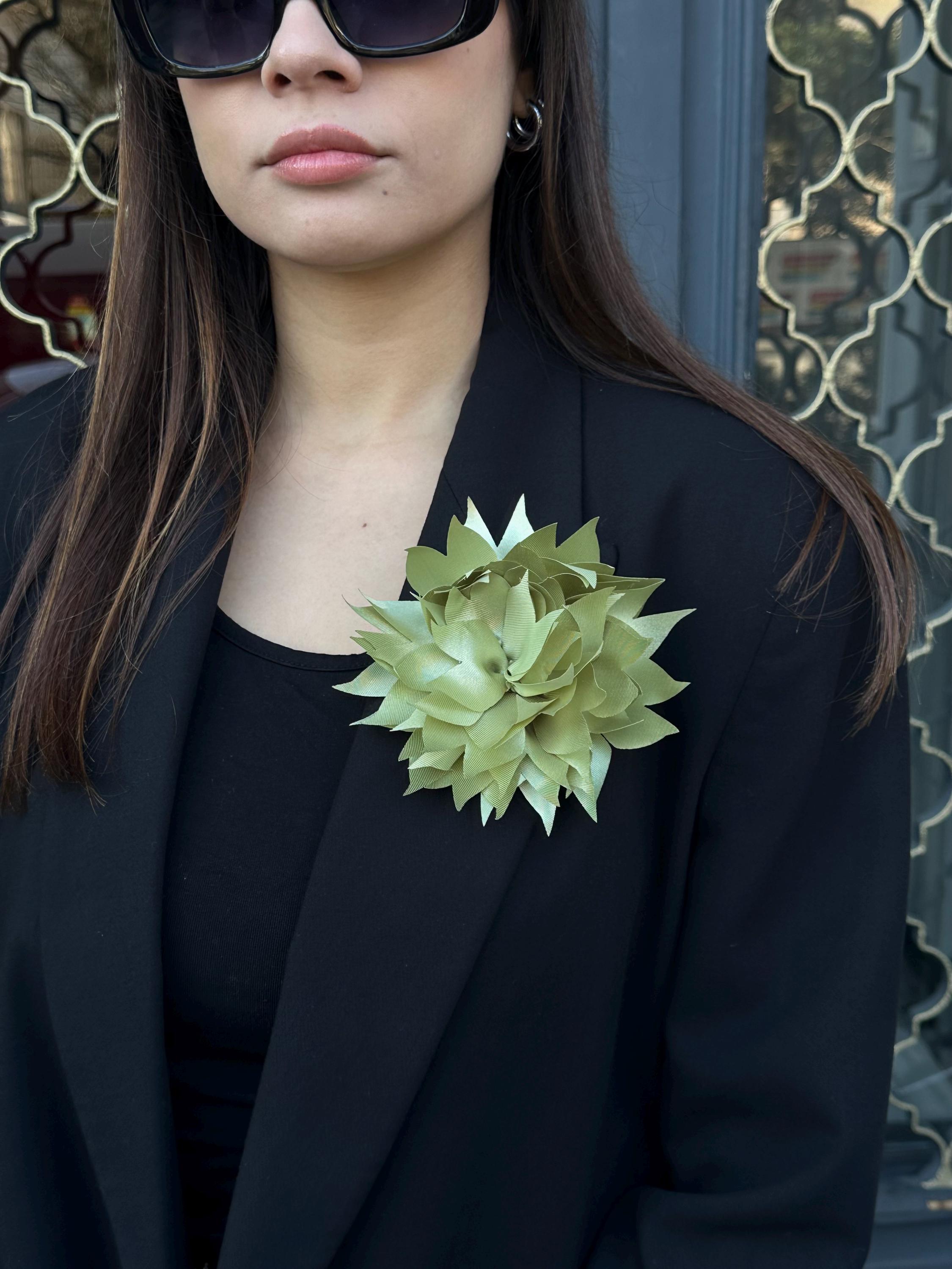 Luxury Green Satin Flower Brooch , Wedding Flower Brooch , Handmade ...