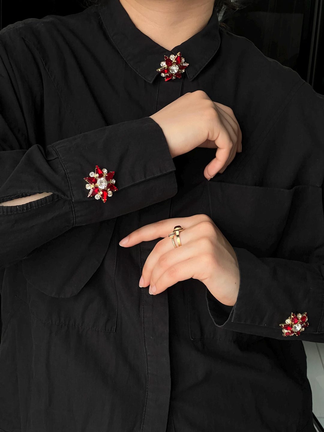 Red Crystal Cuff Buttons, Button Cufflinks– Elegant Statement Button ...