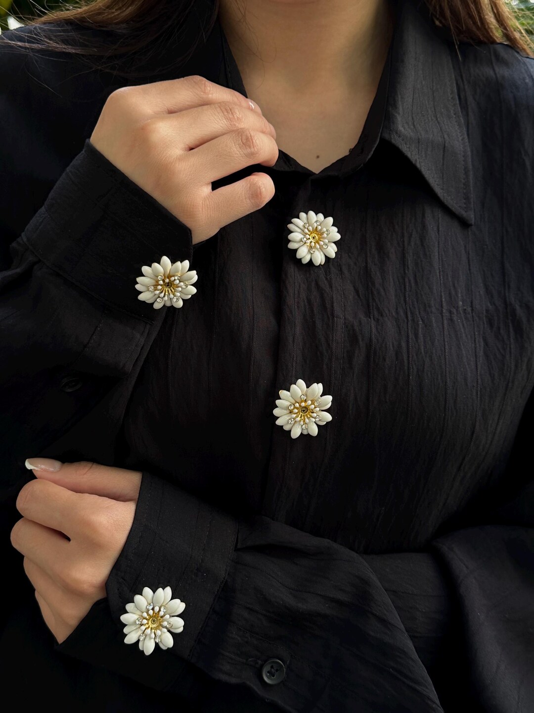 White Floral Statement Shirt Button , Elegant Handmade Cufflinks for ...