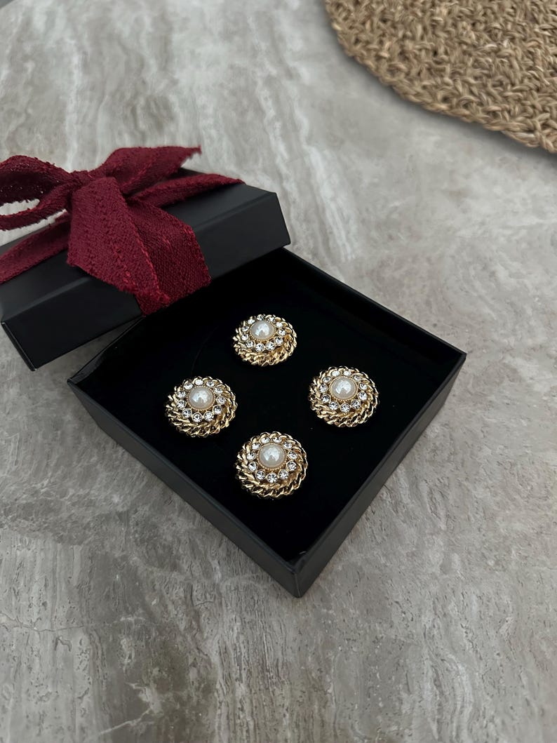 Gold Pearl Crystal Button Covers ,clip on Button ,removable Button ...