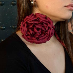 Burgundy Flower Choker - Rose Choker Necklace Handmade- Beautiful ...
