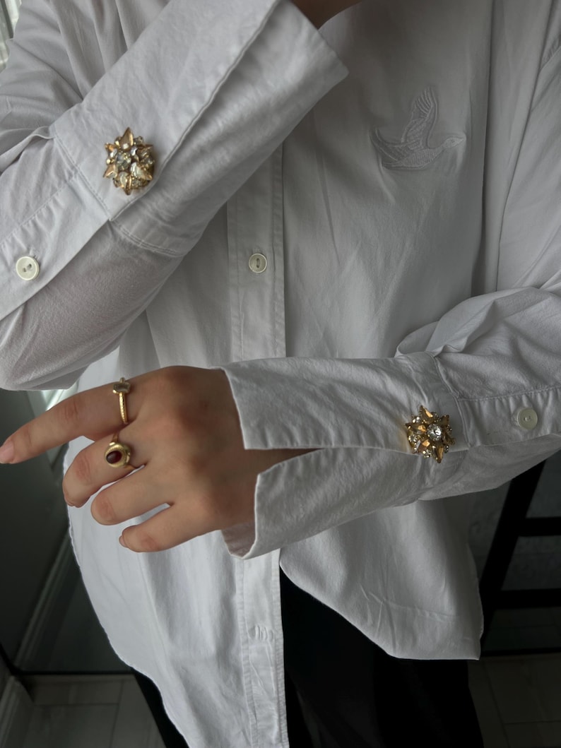 Gold Crystal Flower Cuff Buttons- Clip on Shirt Button- No Sew Button ...