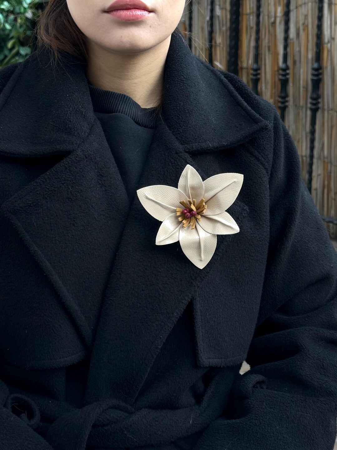 Cream Beige Leather Rose Brooch - Floral Brooch - Handmade Flower Pin ...