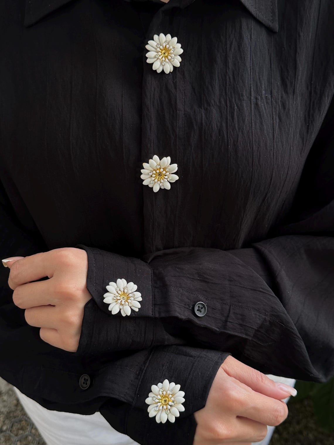 White Floral Statement Shirt Button , Elegant Handmade Cufflinks for ...