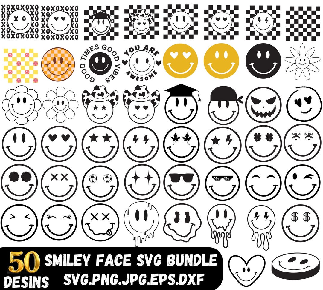 Smiley Face SVG Bundle: Groovy, Drippy, Emoji, Happy Face - Hoodie ...