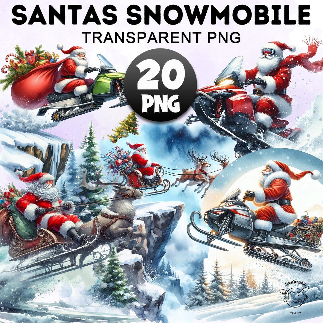 20+ Watercolor Santas Snowmobile Clipart, Christmas Santa Snowmobile ...