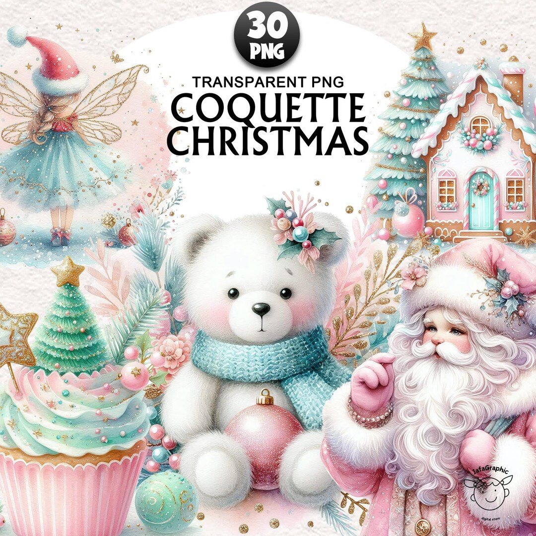 30+ Watercolor Coquette Christmas Clipart, Pastel Christmas Png Bundle ...