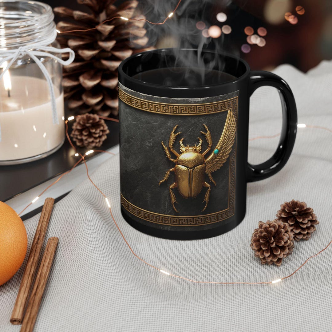 Egyptian Scarab Coffee Mug: Golden Insects, Mythology Decor - Etsy