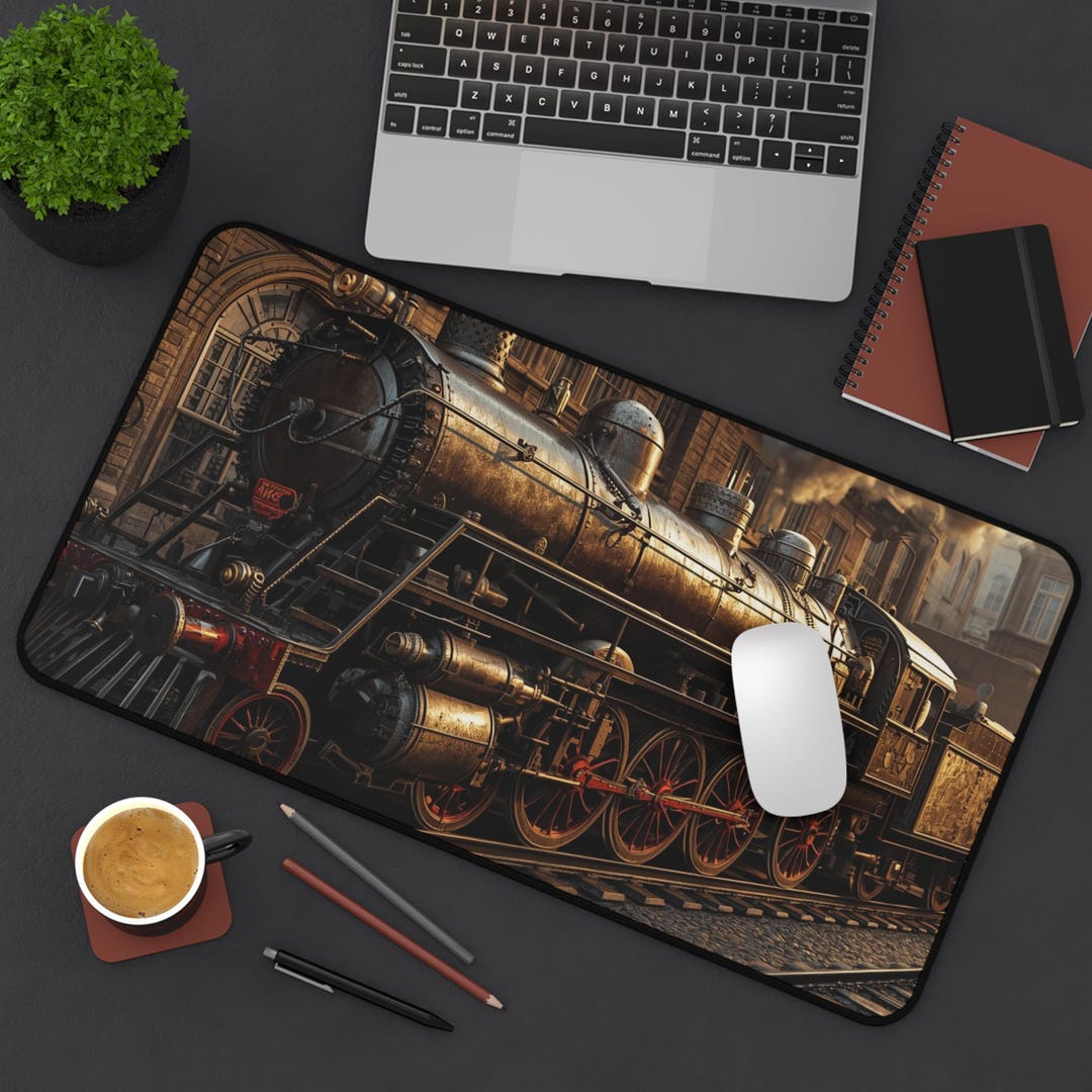 Vintage Train Desk Mat, Railway Theme Office Decor, Gamer Mousepad ...