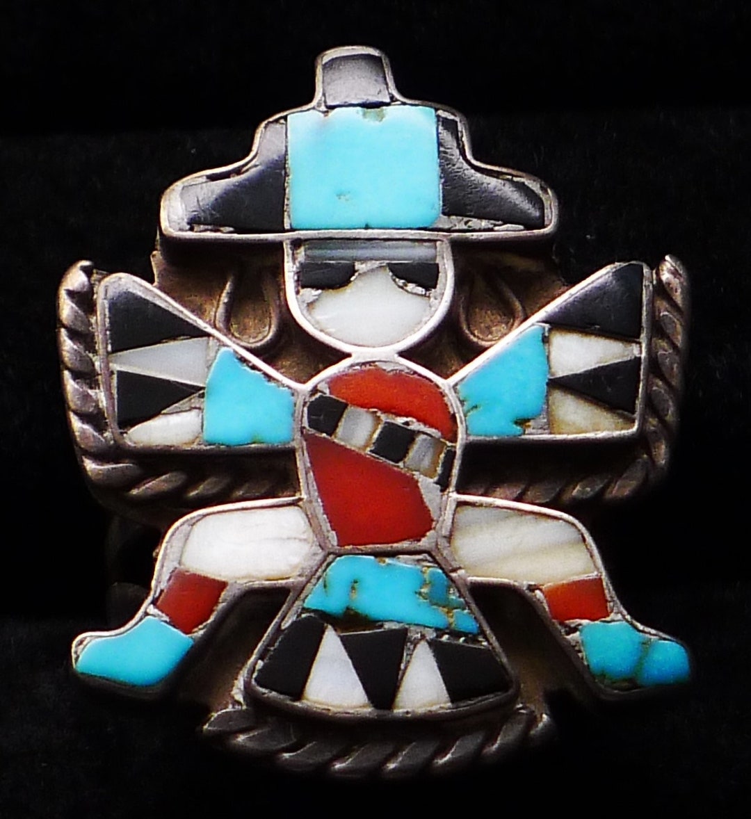 Zuni Sterling Silver Turquoise Multi-stone Inlay Knifewing Ring - Etsy