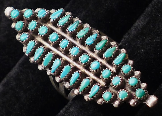 Long Zuni Sterling Silver Snake Eyes Petit Point Turquoise Cluster Ring Etsy
