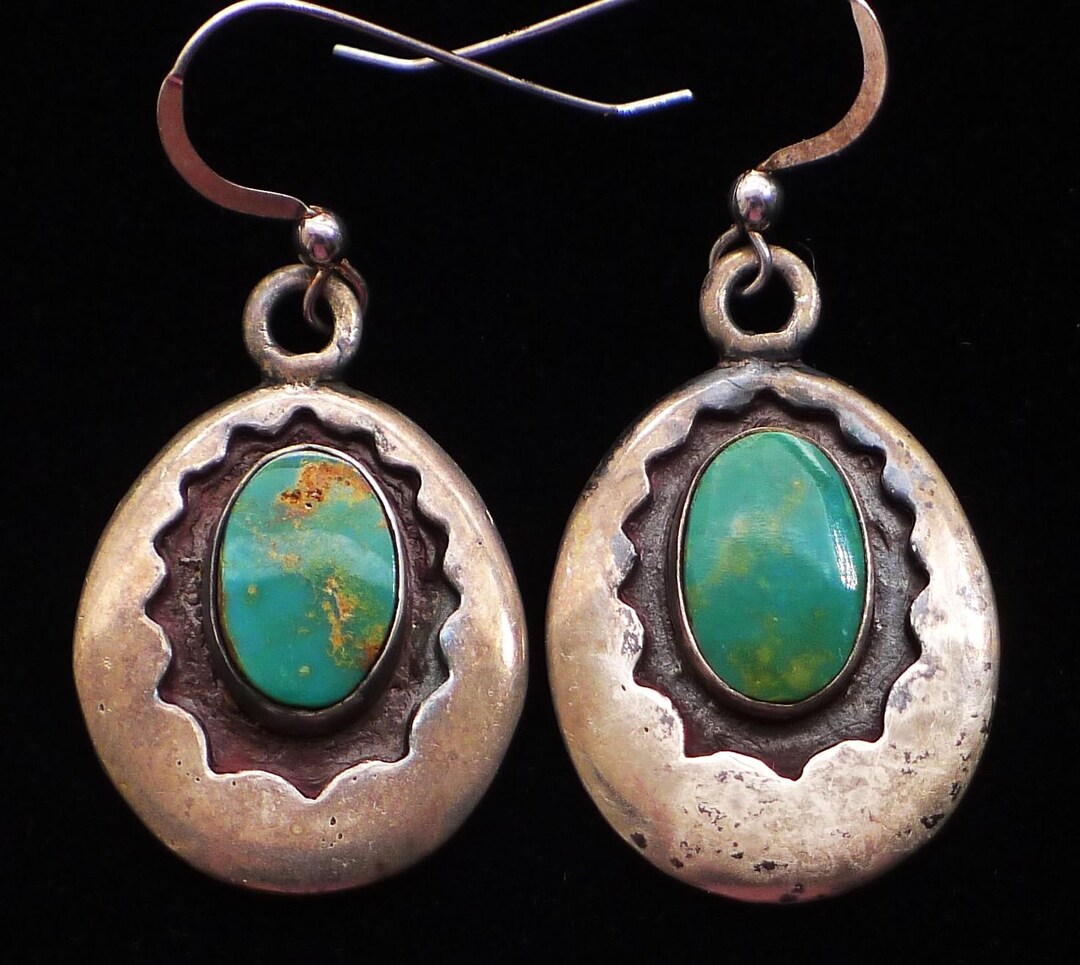 Navajo Sterling Silver Shadow Box Turquoise Earrings - Etsy