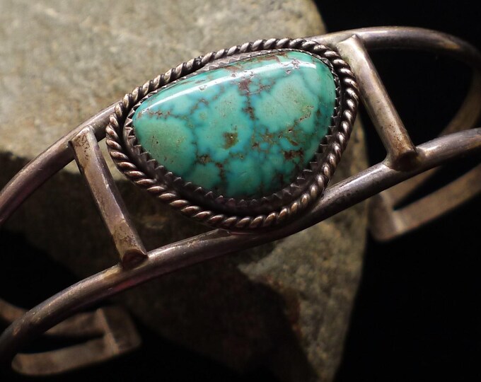 Navajo Sterling Silver Rounded Triangle Turquoise Cuff Bracelet - Etsy