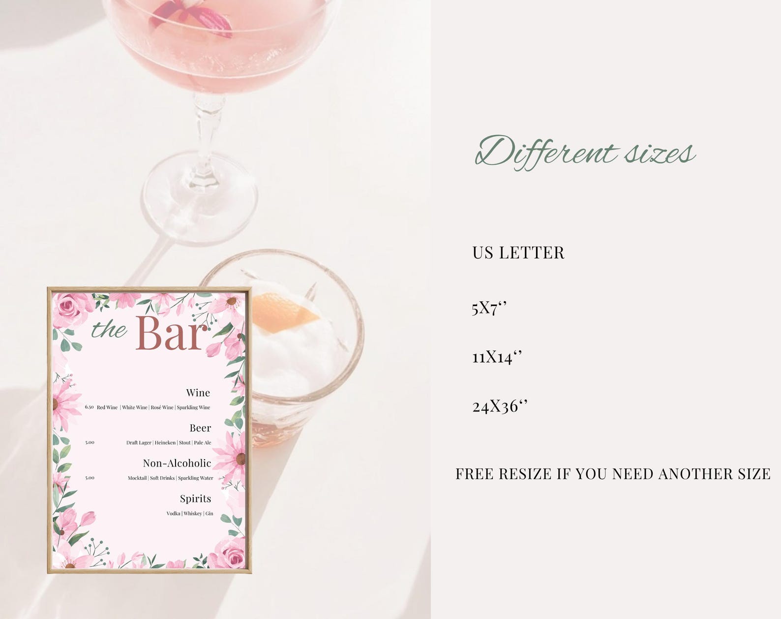 Floral Wedding Drink Menu Template, Signature Cocktail Bar Menu Canva ...