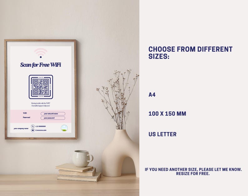Editable Printable Scan for Wifi With Wifi Password Sign and QR Code ...