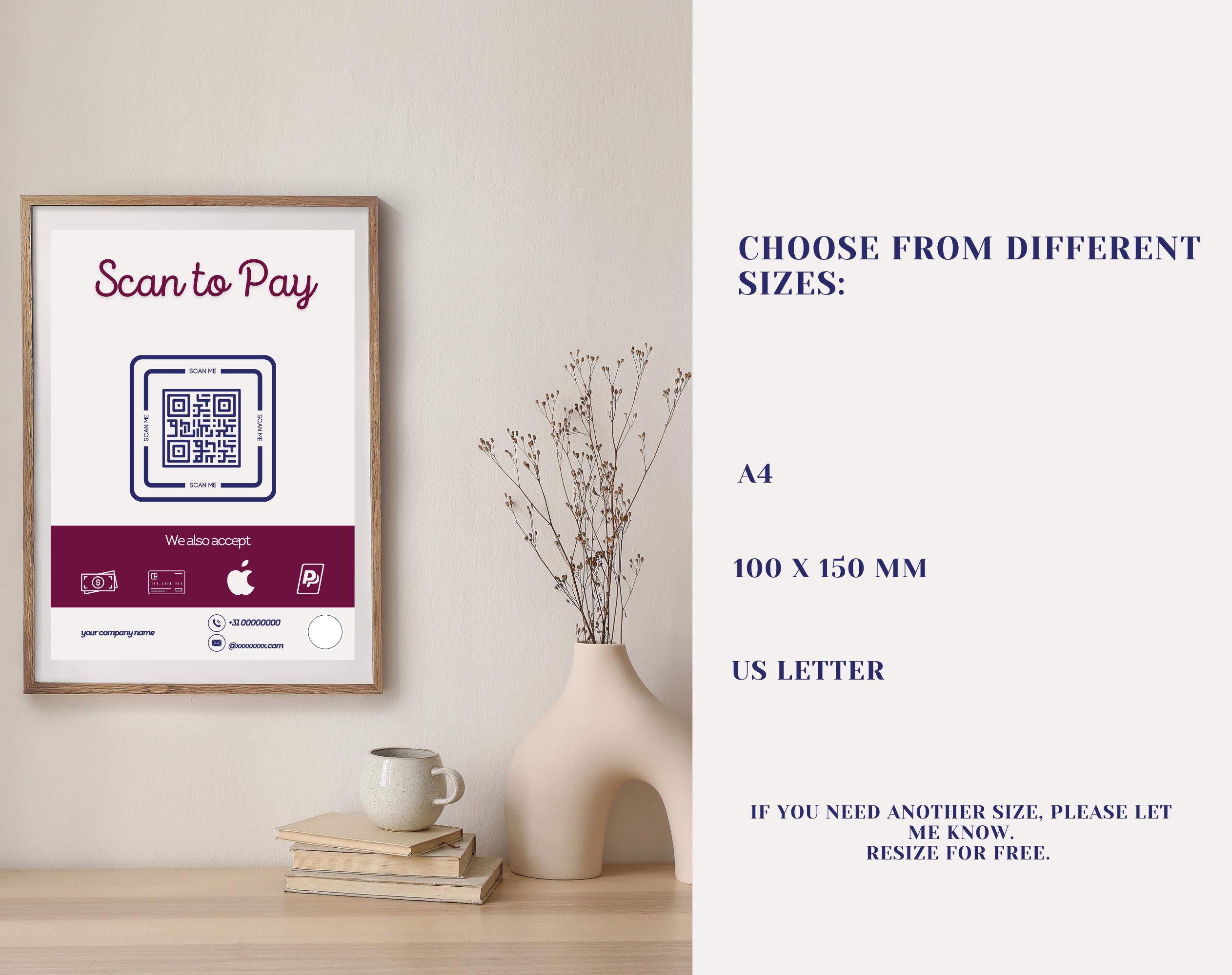 Editable and Printable Scan to Pay Sign Template With Payment Options ...