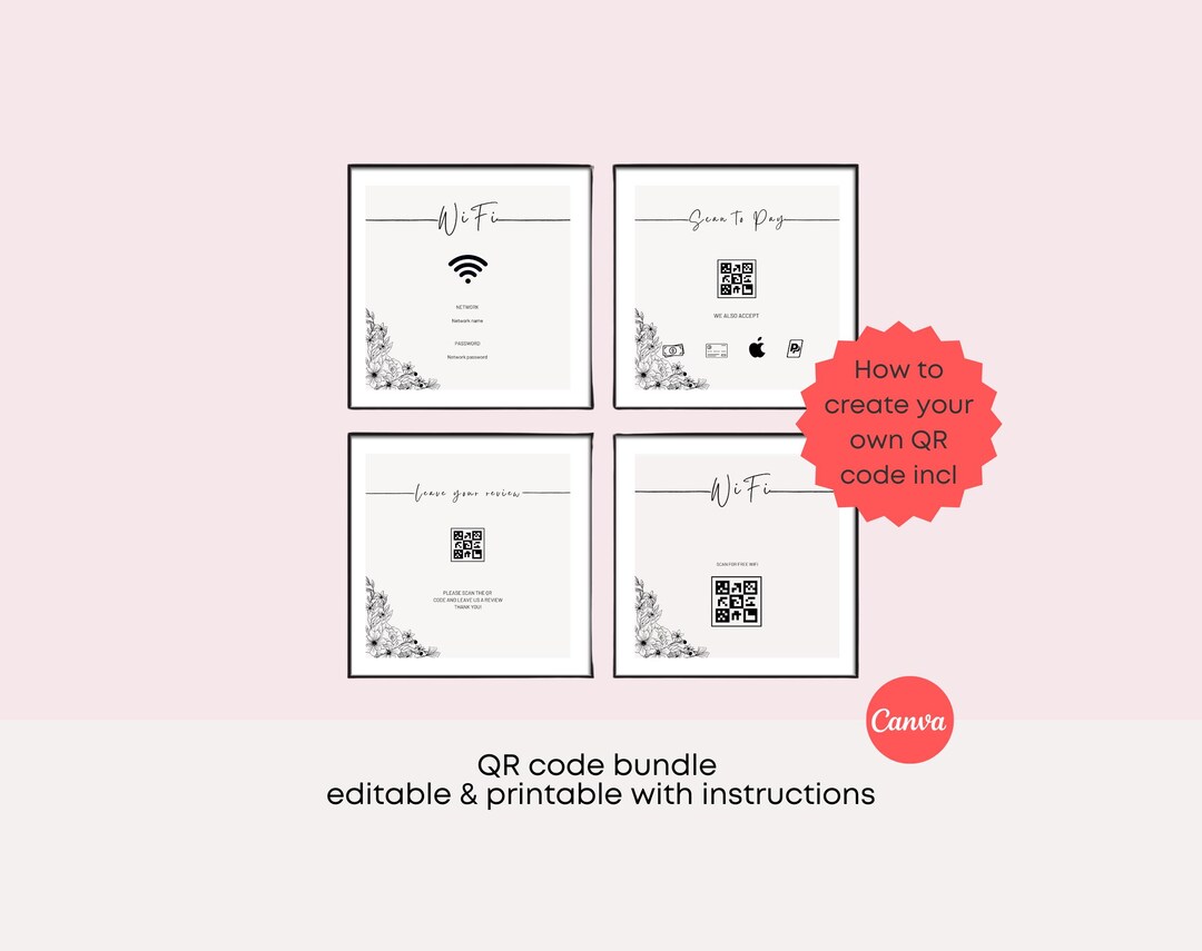 Modern QR Code Sign Bundle | Wifi QR Code Sign | Scan to Pay Sign ...