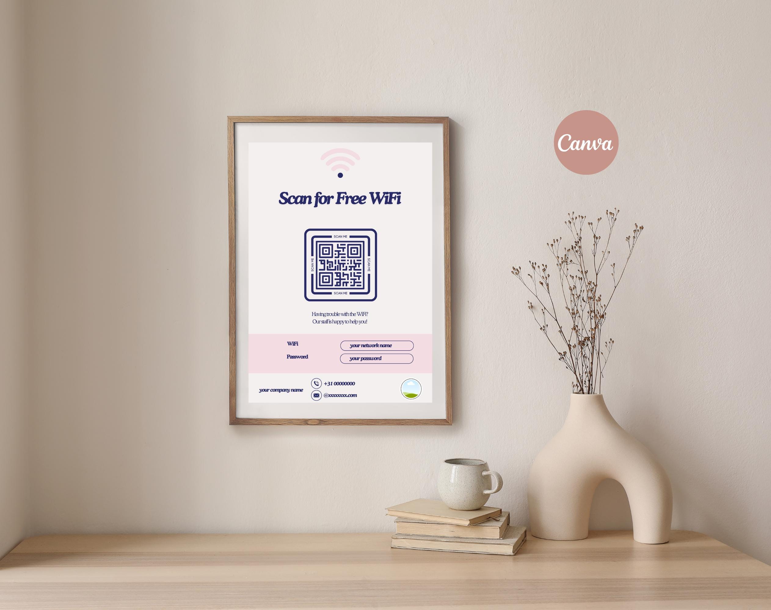 Editable Printable Scan for Wifi With Wifi Password Sign and QR Code ...