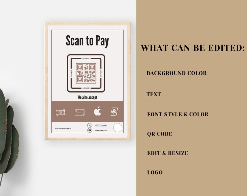 Editable and Printable Scan to Pay Sign Template With Payment Options ...