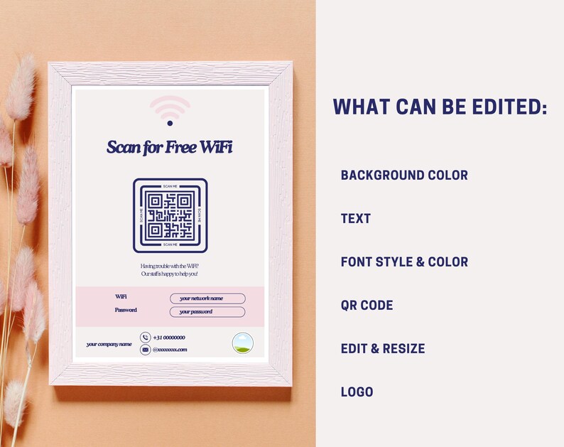 Editable Printable Scan for Wifi With Wifi Password Sign and QR Code ...