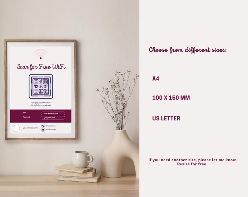 Editable and Printable Scan for Wifi With Wifi Password Sign and QR ...