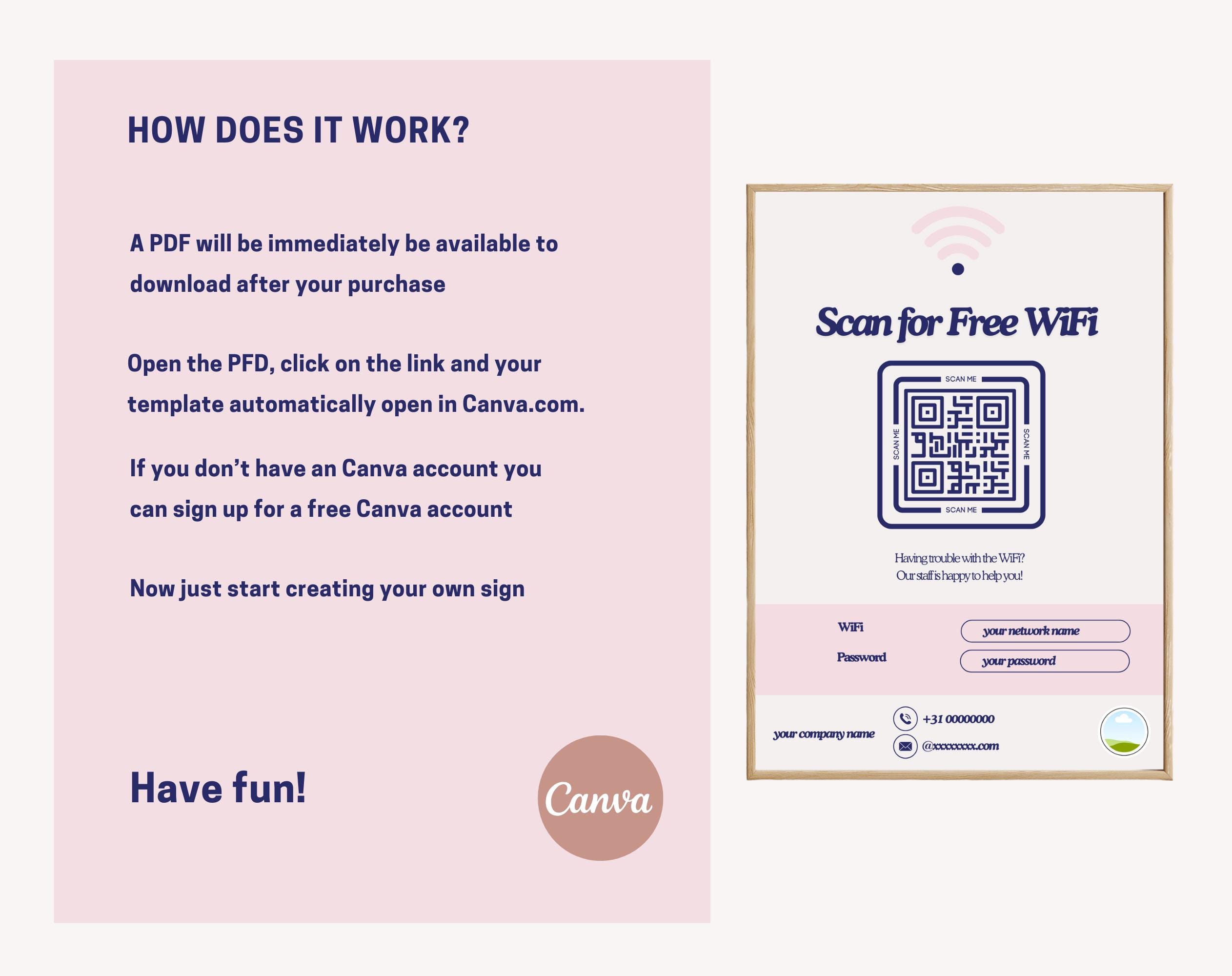 Editable Printable Scan for Wifi With Wifi Password Sign and QR Code ...