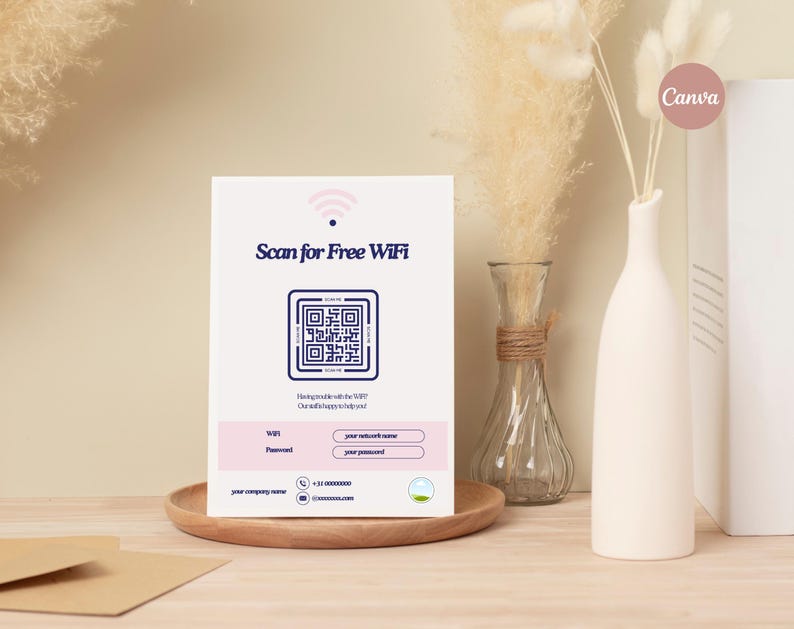 Editable Printable Scan for Wifi With Wifi Password Sign and QR Code ...