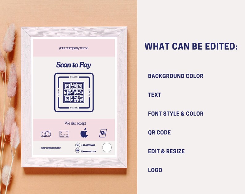 Editable and Printable Scan to Pay Sign Template With Payment Options ...